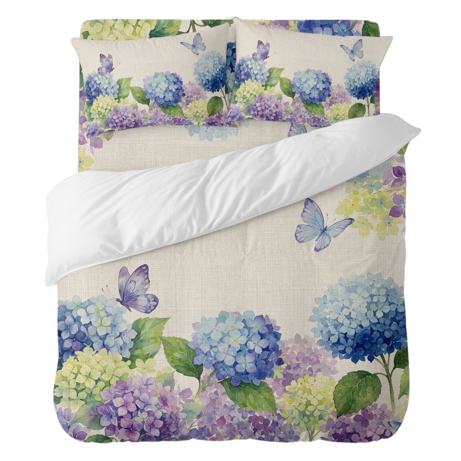 Blue Purple Hydrangea Comforter Set King Size, Summer Floral Butterfly ...