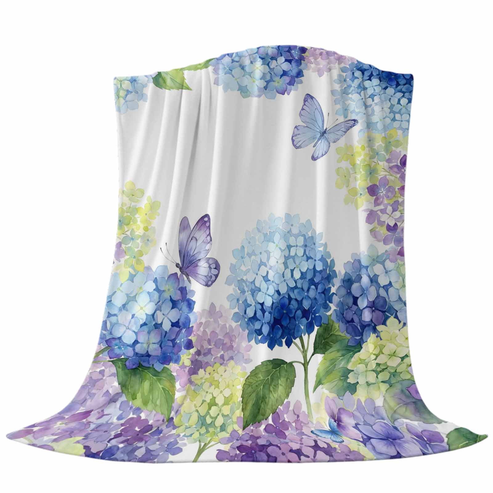 Blue Purple Hydrangea Fleece Throw Blanket Lightweight Summer ...