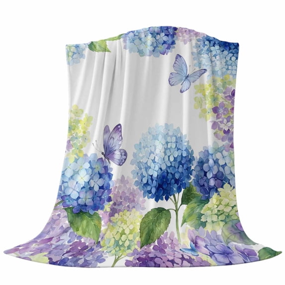 Blue Purple Hydrangea Fleece Throw Blanket Lightweight Summer ...