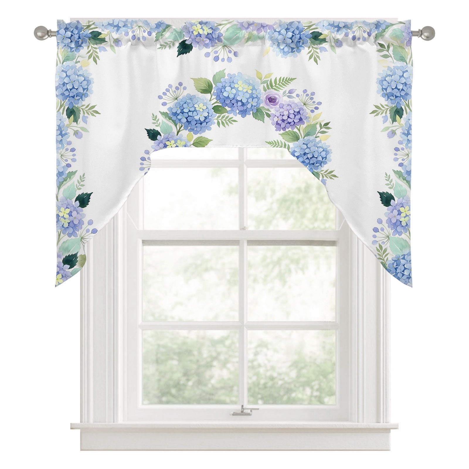 Blue Purple Hydrangea Kitchen Curtains Swag Valance for Windows ...