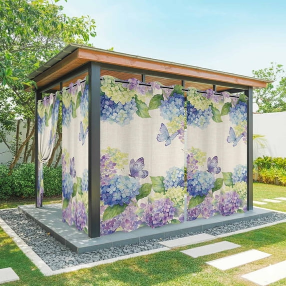Blue Purple Hydrangea Outdoor Curtains for Patio, Summer Floral ...