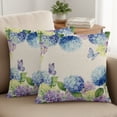 Blue Purple Hydrangea Pillow Covers Set of 2, Summer Floral Butterfly ...