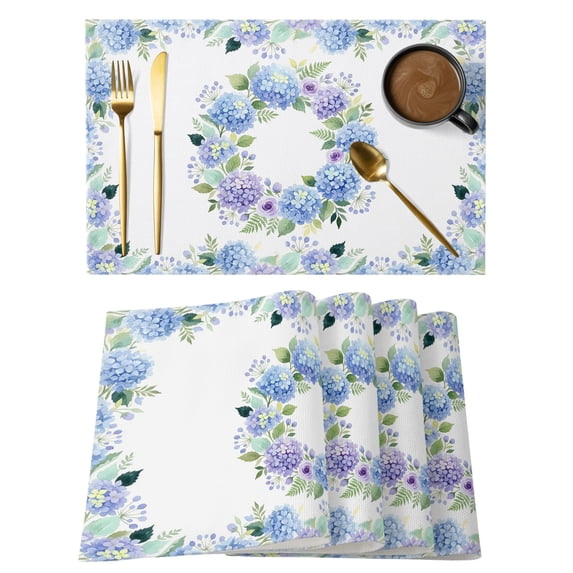 Blue Purple Hydrangea Placemats Set of 12 Farmhouse Country Flowers ...
