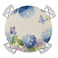 Blue Purple Hydrangea Round Table Cover, Summer Floral Butterfly Linen ...