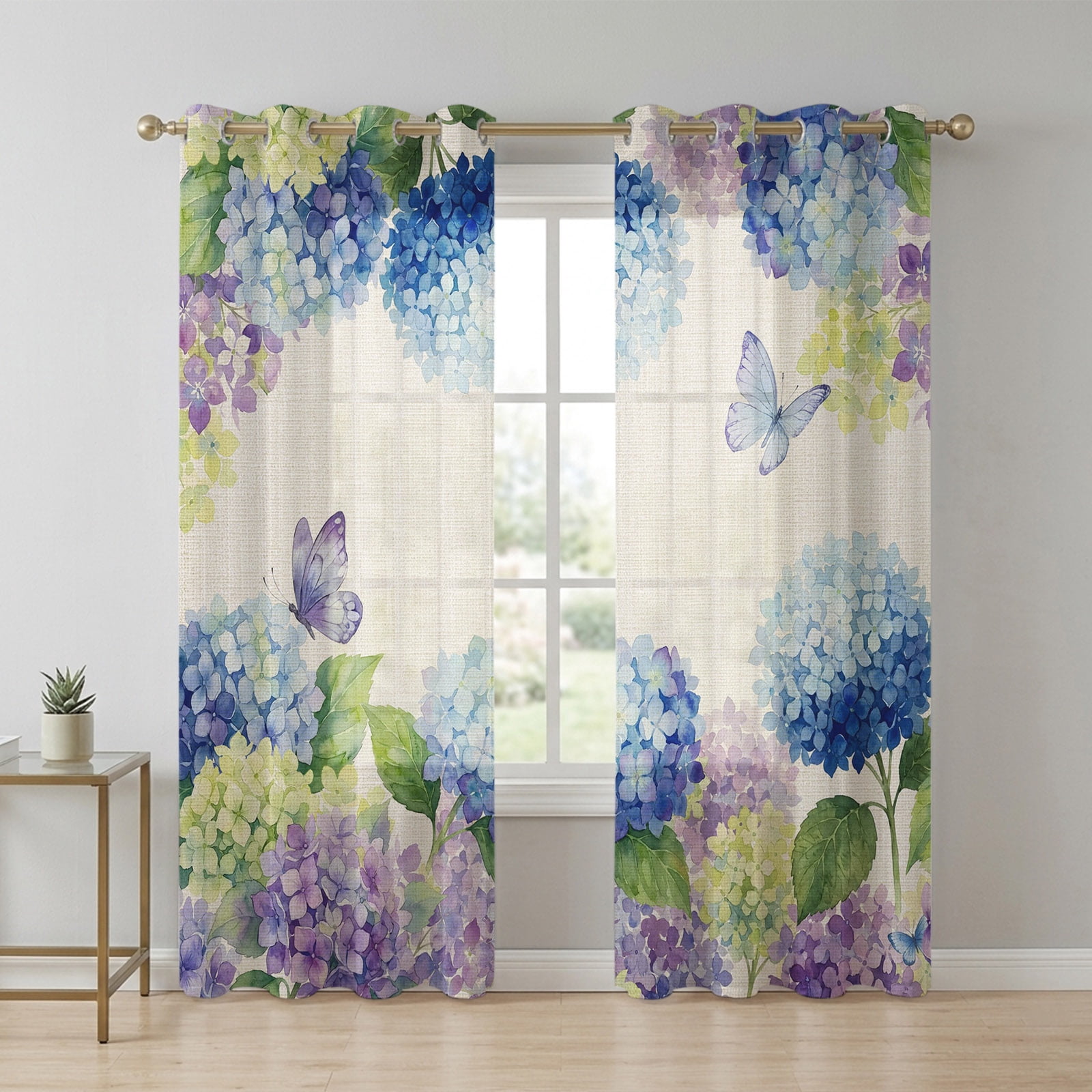 Blue Purple Hydrangea Sheer Curtains 72 Inch Long 2 Panels, Summer ...