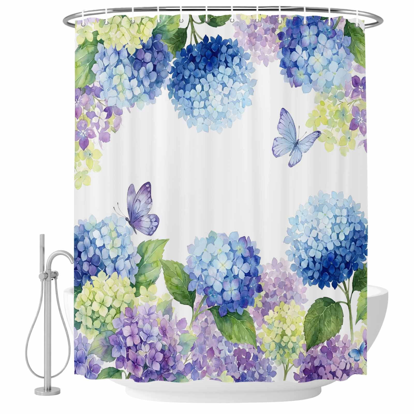 Blue Purple Hydrangea Shower Curtain for Bathroom, Summer Watercolor ...