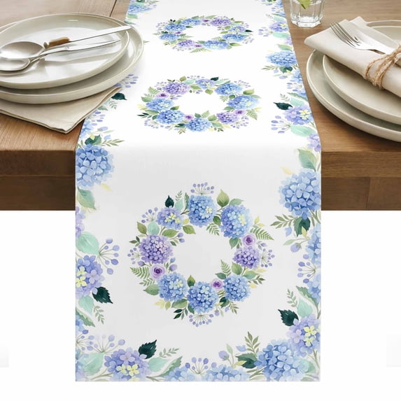 Blue Purple Hydrangea Table Runner Farmhouse Country Flowers Plant ...