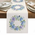 Blue Purple Hydrangea Table Runner Farmhouse Country Wild Flowers Beige ...