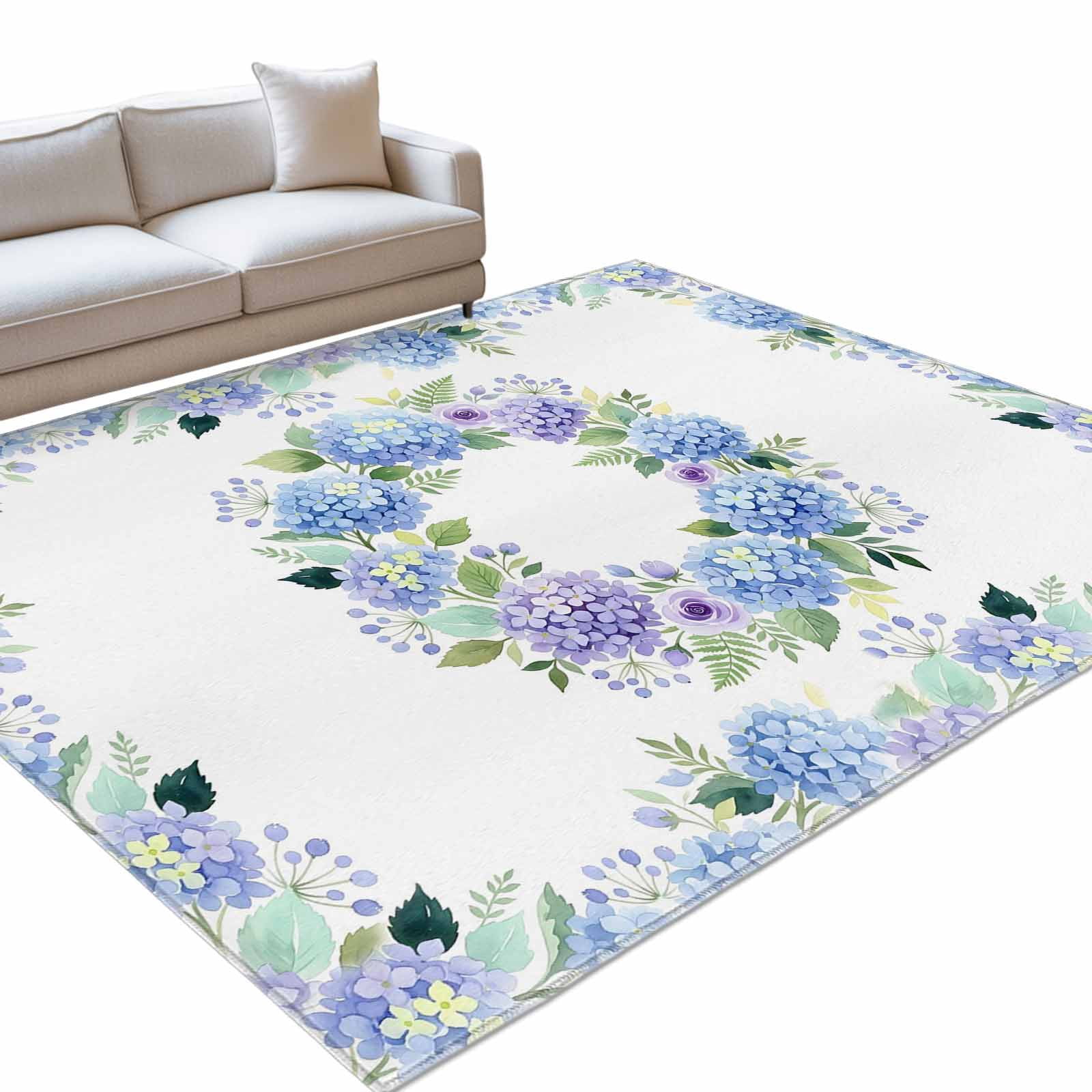 Blue Purple Hydrangea Washable Rug 5x7 Area Rug for Living Room Bedroom ...