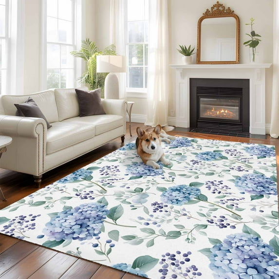 Blue Purple Large Area Rugs 6x9 ft Hydrangea Floral Fruit Eucalyptus ...
