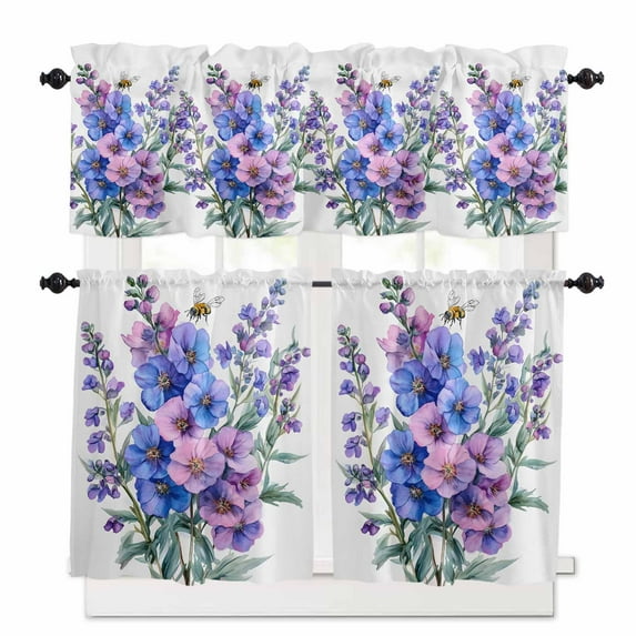 Blue Purple Lavender Kitchen Curtains Valances and Tiers Set of 3 ...
