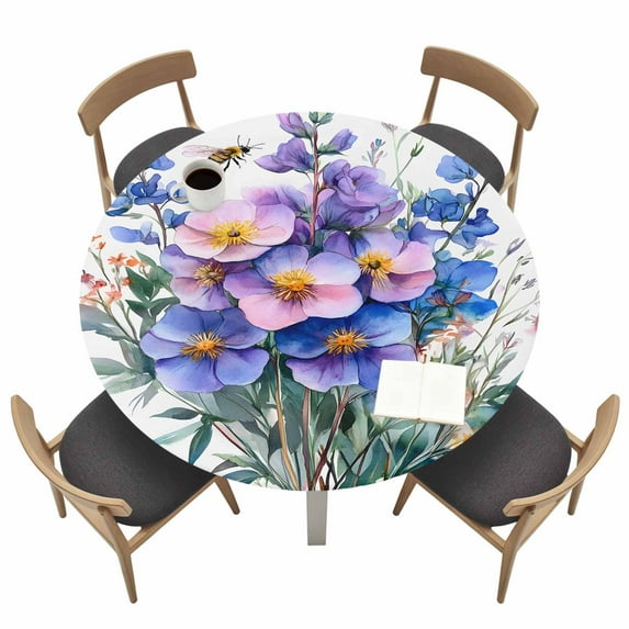 Blue Purple Lavender Round Fitted Tablecloth with Elastic Edge Spring ...