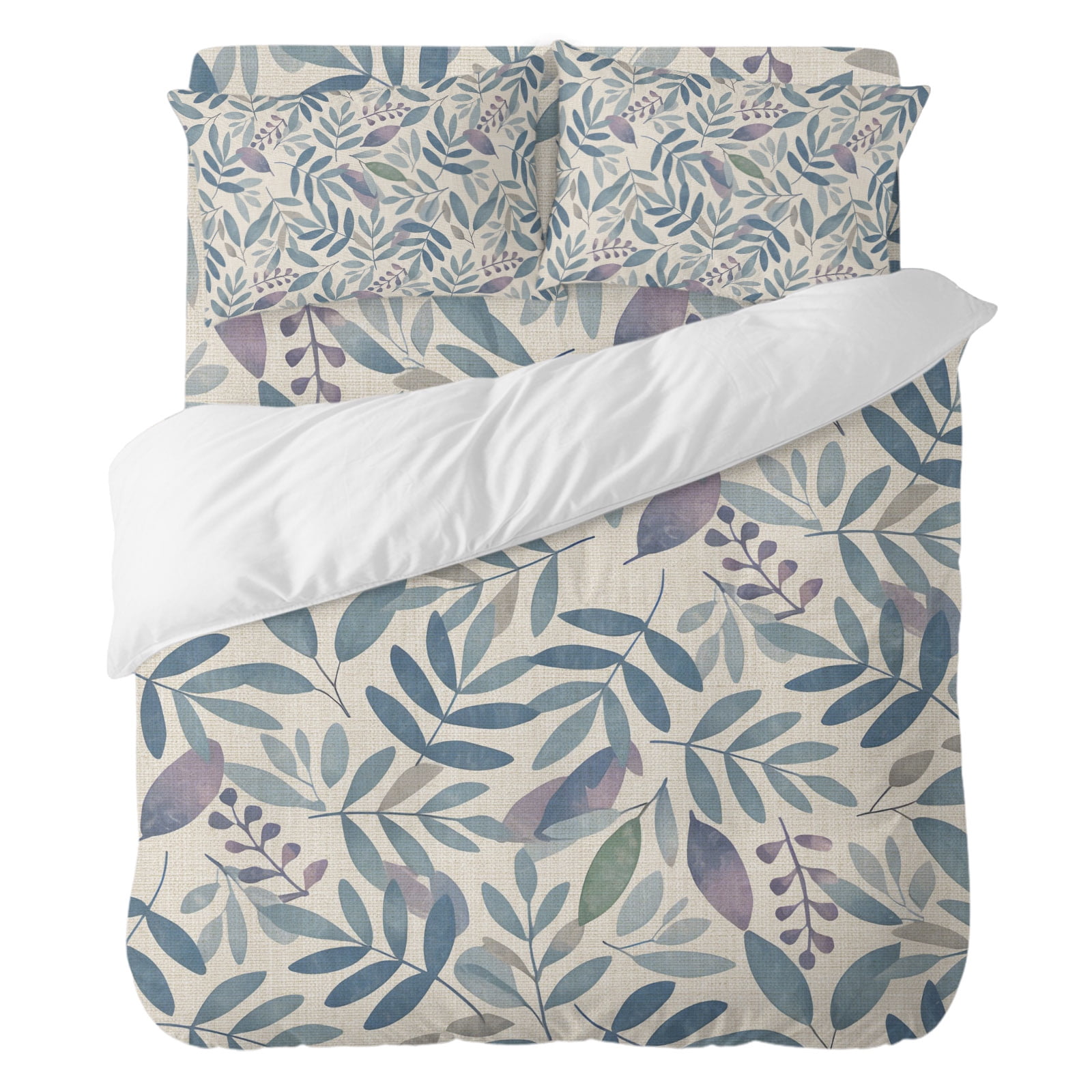 Blue Purple Leaf Comforter Set California King Size, Botanical Leaves ...