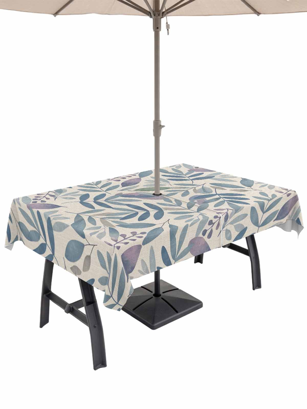 Blue Purple Leaf Rectangle Outdoor Tablecloth with Umbrella Hole ...
