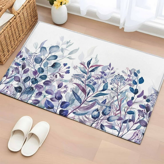 Blue Purple Leaves Bathroom Rug Washable 2x3 Entryway Rug Non Slip ...