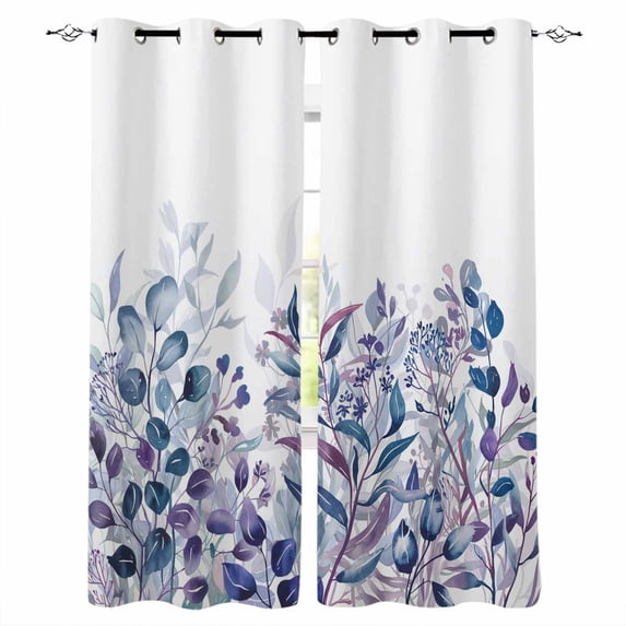 Blue Purple Leaves Blackout Curtains for Bedroom/Living Room, Thermal ...