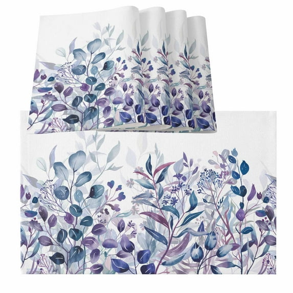 Blue Purple Leaves Placemats for Dinning Table Set of 6, Summer ...