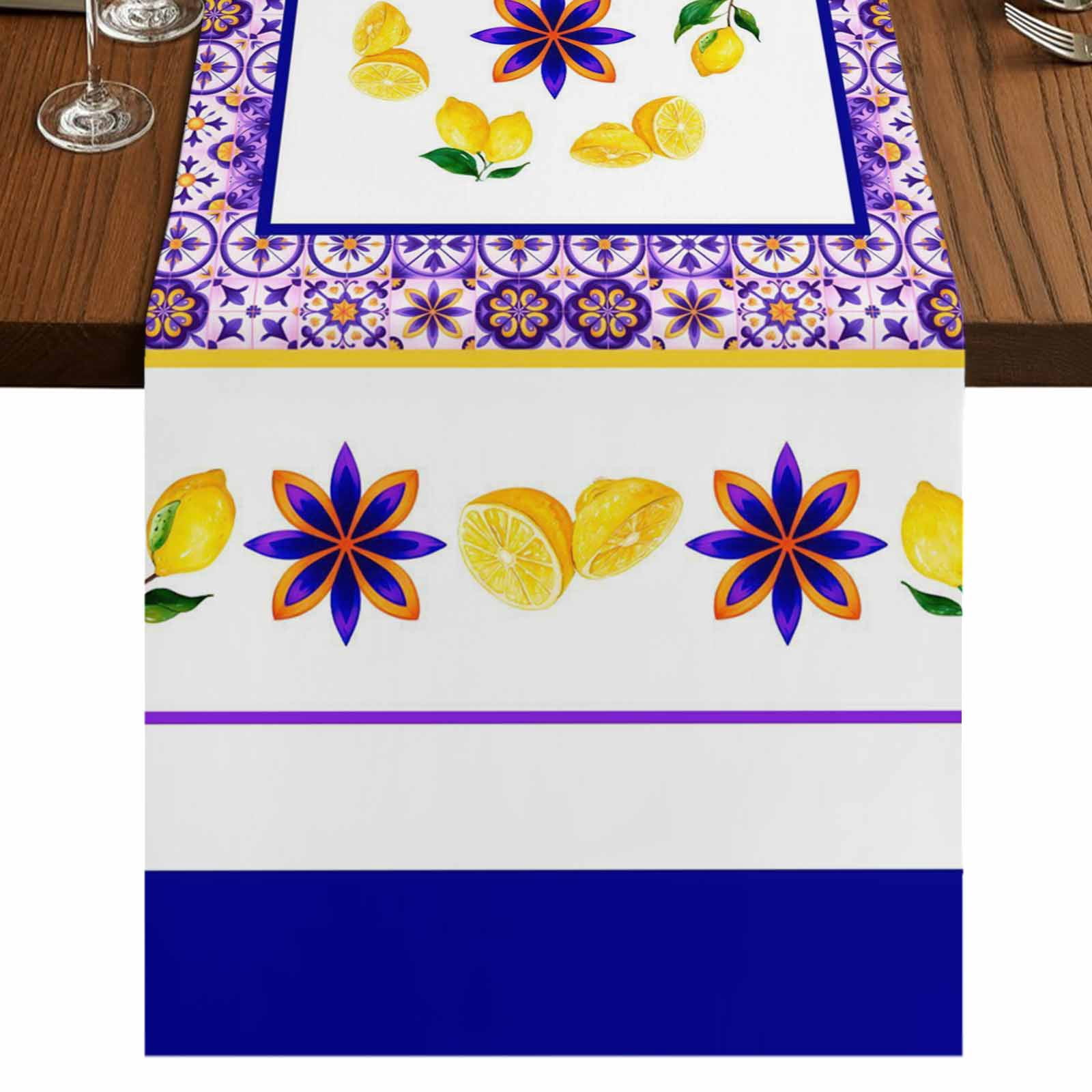 Blue Purple Lemons Burlap Cotton Table Runner 13x90 Inches Long, Summer ...