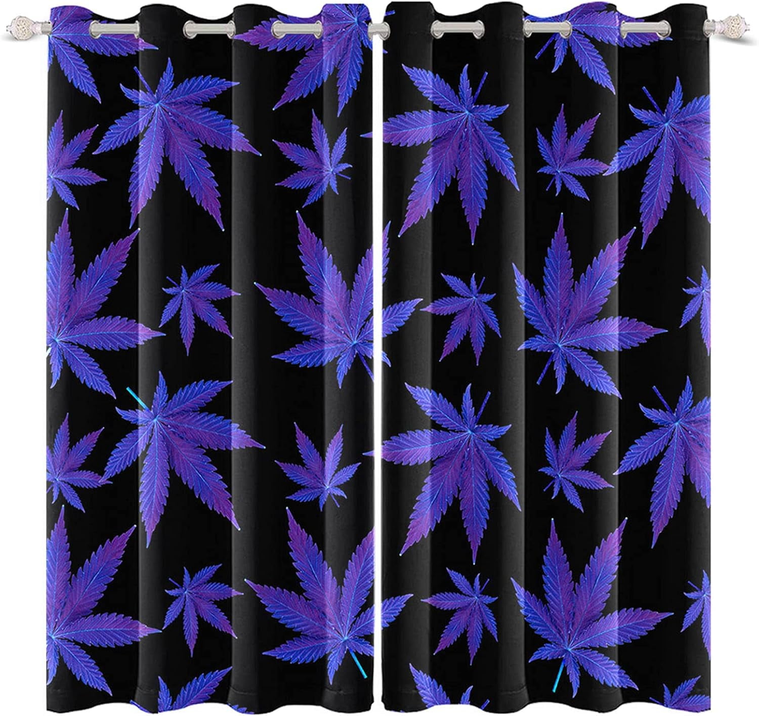 Blue Purple Maple Leaf Window Curtains Herb Leaves Weed Foliage ...
