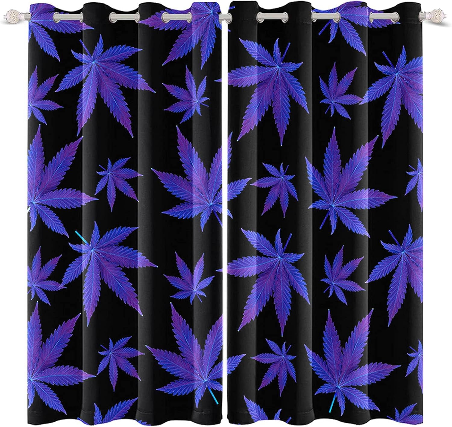 Blue Purple Maple Leaf Window Curtains Herb Leaves Weed Foliage ...