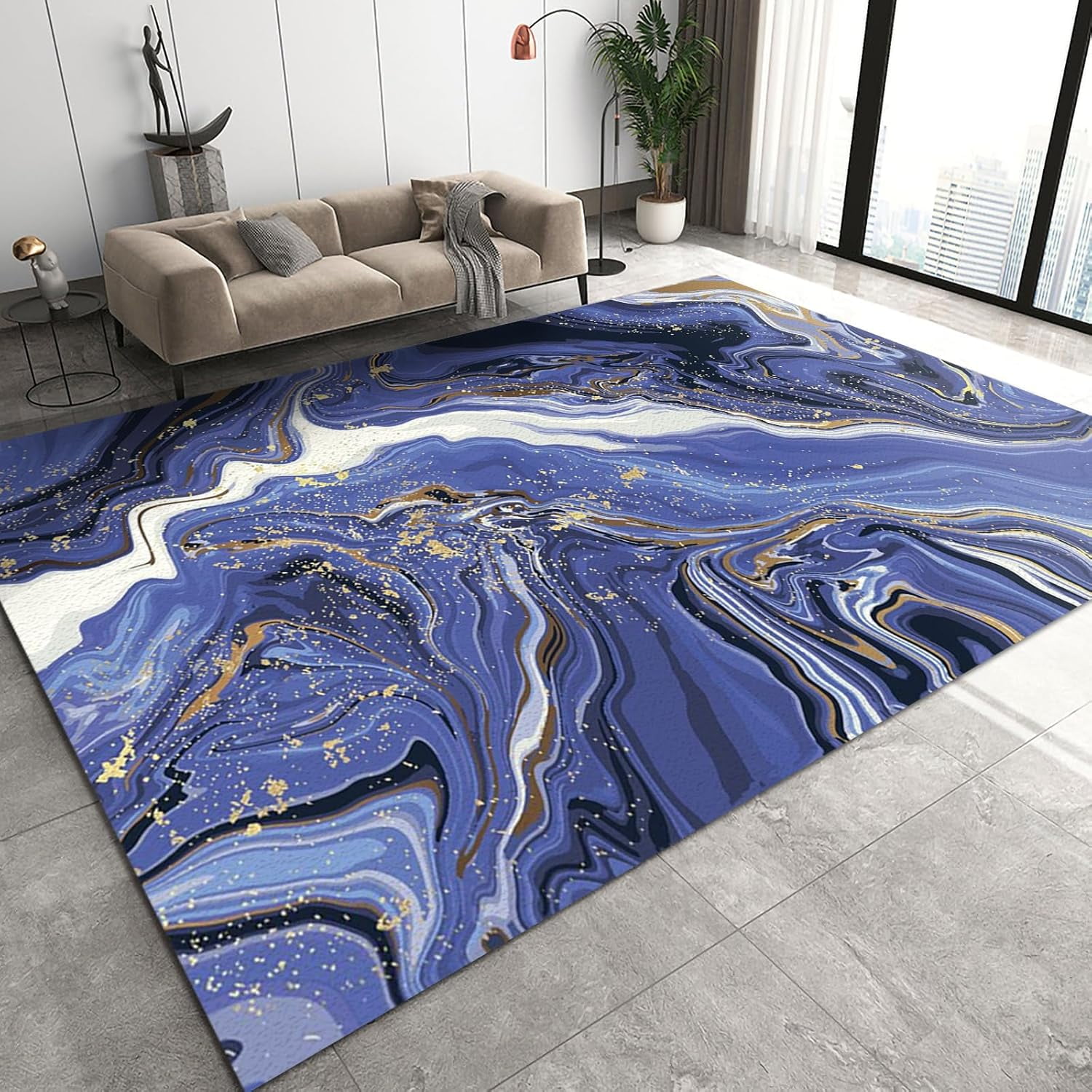 Blue Purple Marble Area Rugs, Gilded Spotted Curved Fluid Art Doodle ...