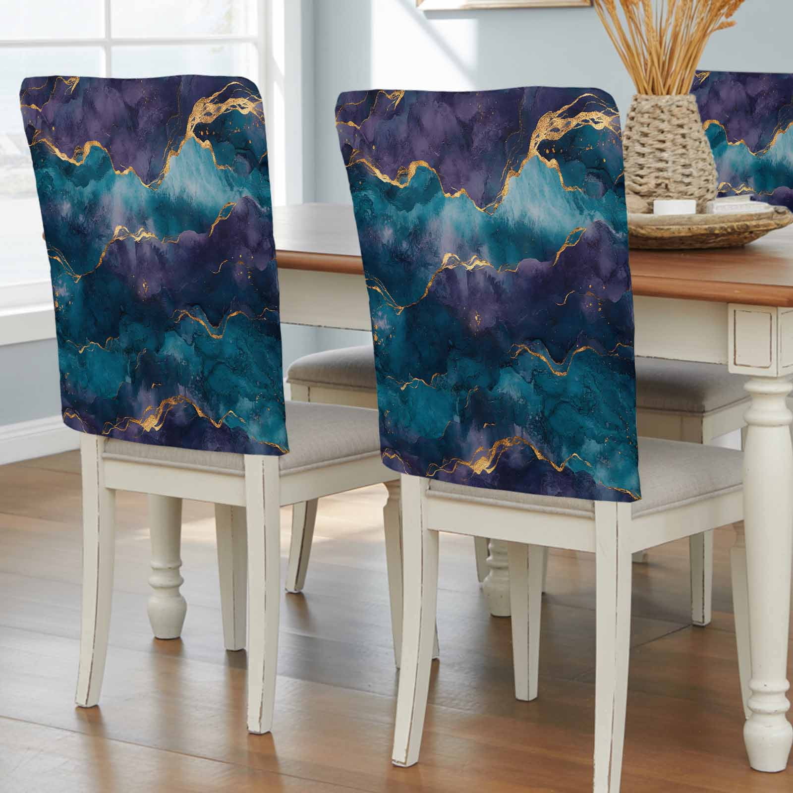Blue Purple Marble Chair Back Covers, Modern Abstract Gradient Texture ...