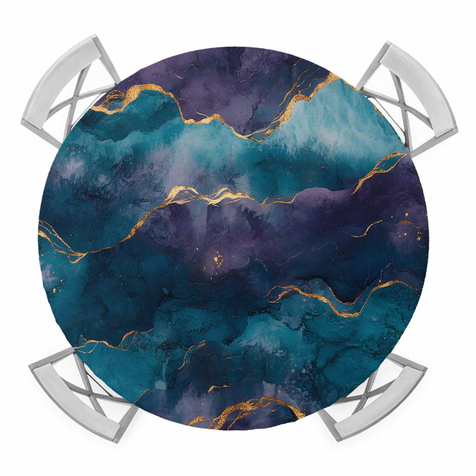 Blue Purple Marble Round Tablecloth for 45-54 Inch Tables,Fitted Table ...