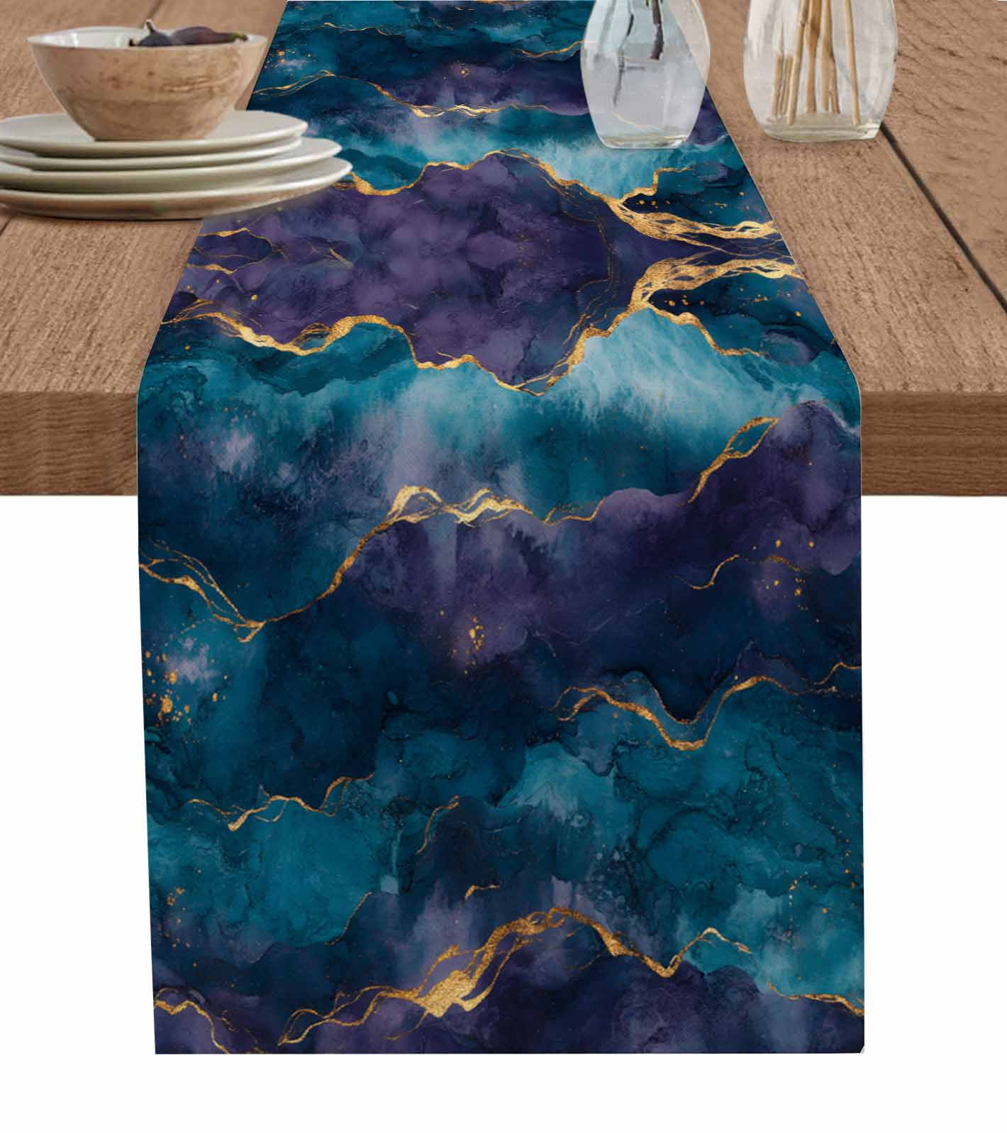 Blue Purple Marble Table Runner 70 Inches, Modern Abstract Gradient ...