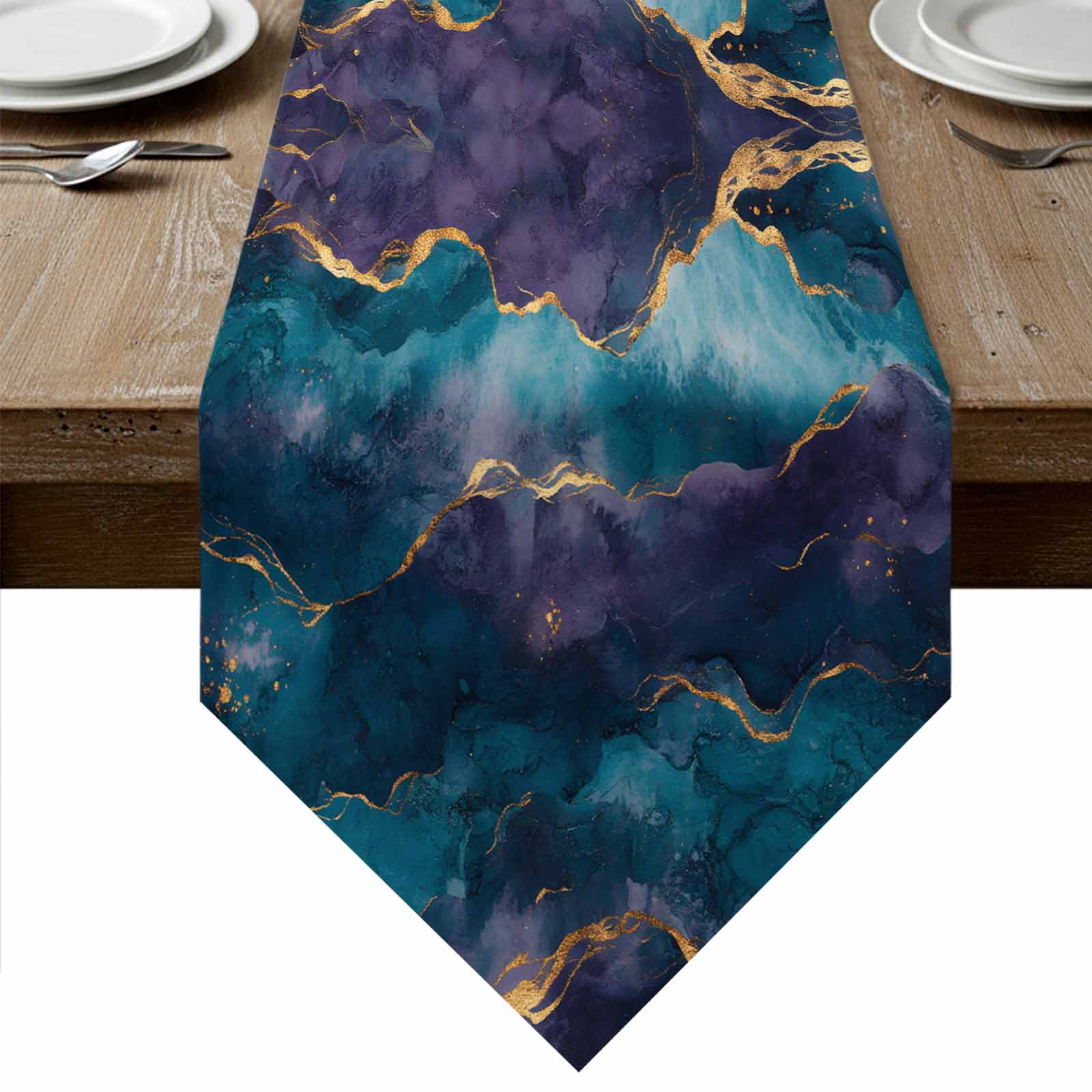 Blue Purple Marble Table Runner Linen Burlap Table Runner 72 Inches ...