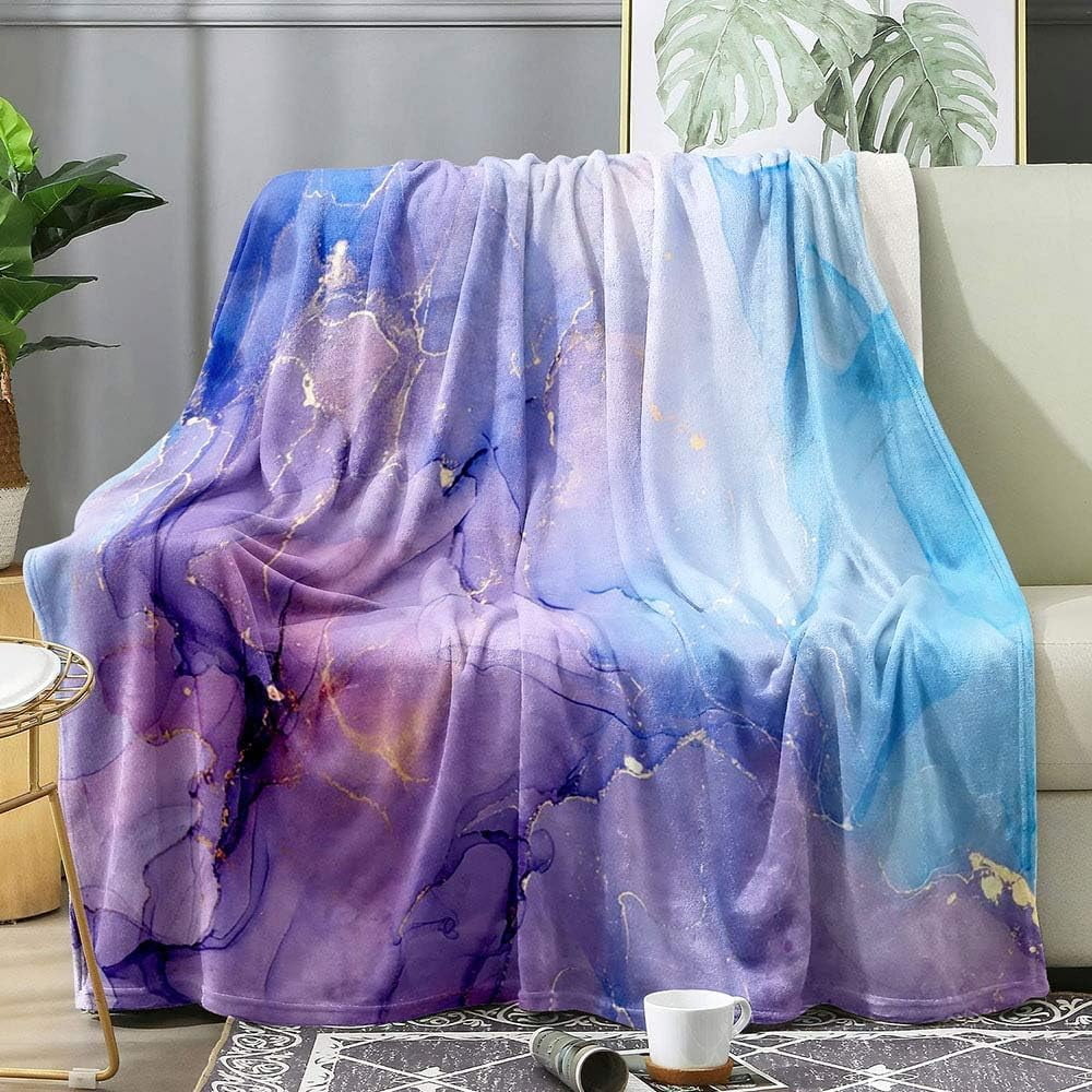 Blue Purple Marble Throw Blanket, Gold Marble Texture Abstract Modern ...