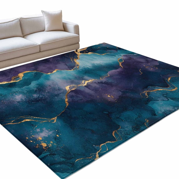 Blue Purple Marble Washable Rug 8x10 Area Rug for Living Room Bedroom ...