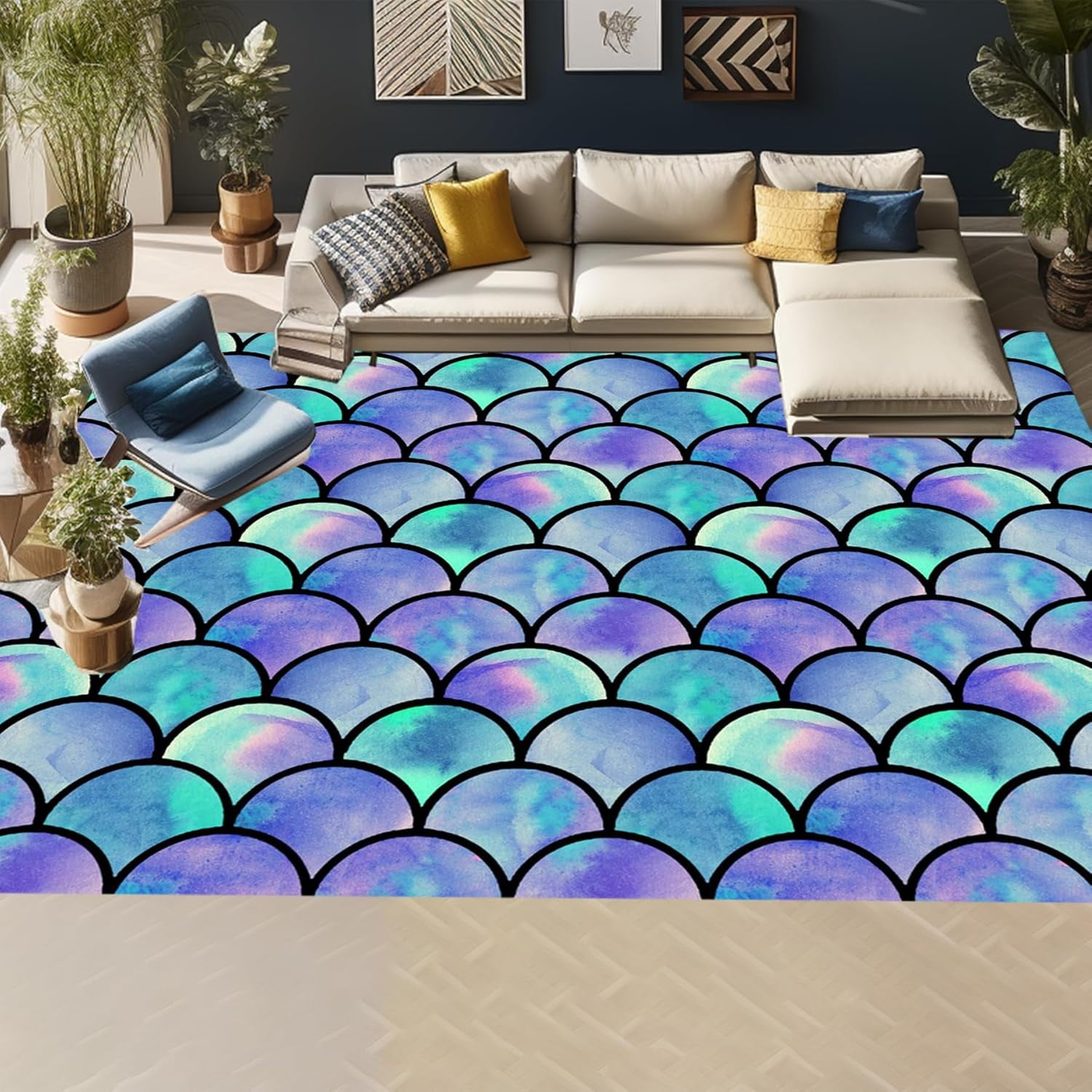 Blue Purple Mermaid Scales Area Rug Kitchen Rug Extra Comfy Fluffy ...