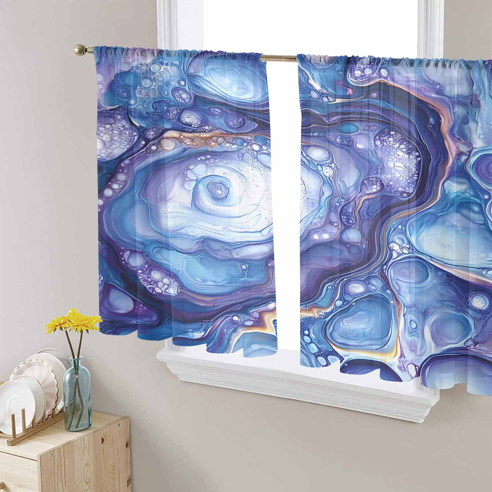 Blue Purple Moire Sheer Curtains 45 Inch Length 2 Panels Set for Living ...