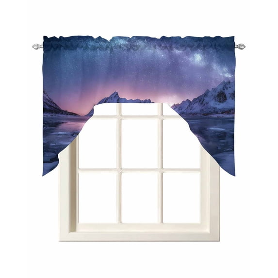 Blue Purple Mountains Kitchen Swag Valances for Windows, Modern Art ...