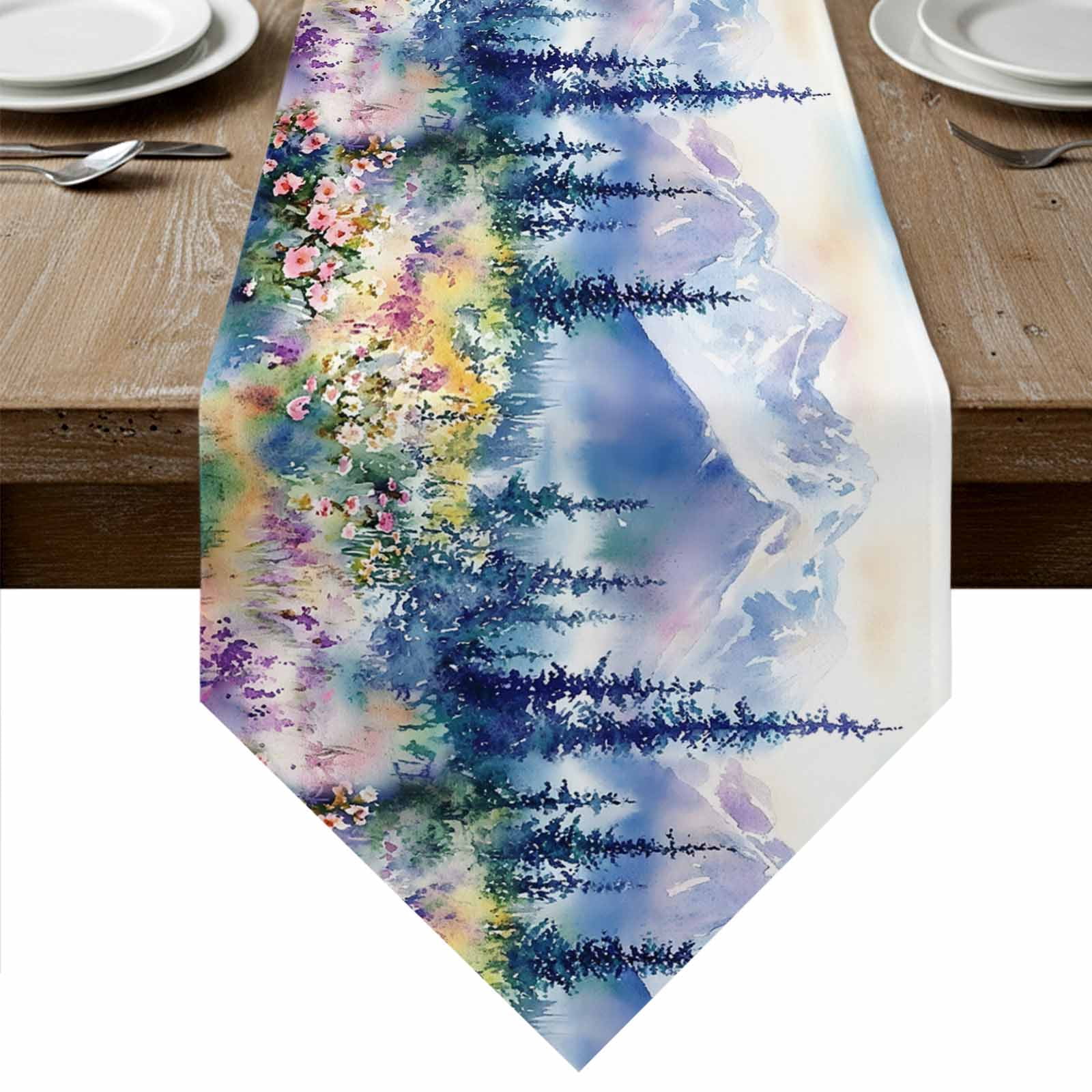 Blue Purple Mountains Table Runner Linen Burlap Table Runner 70 Inches ...