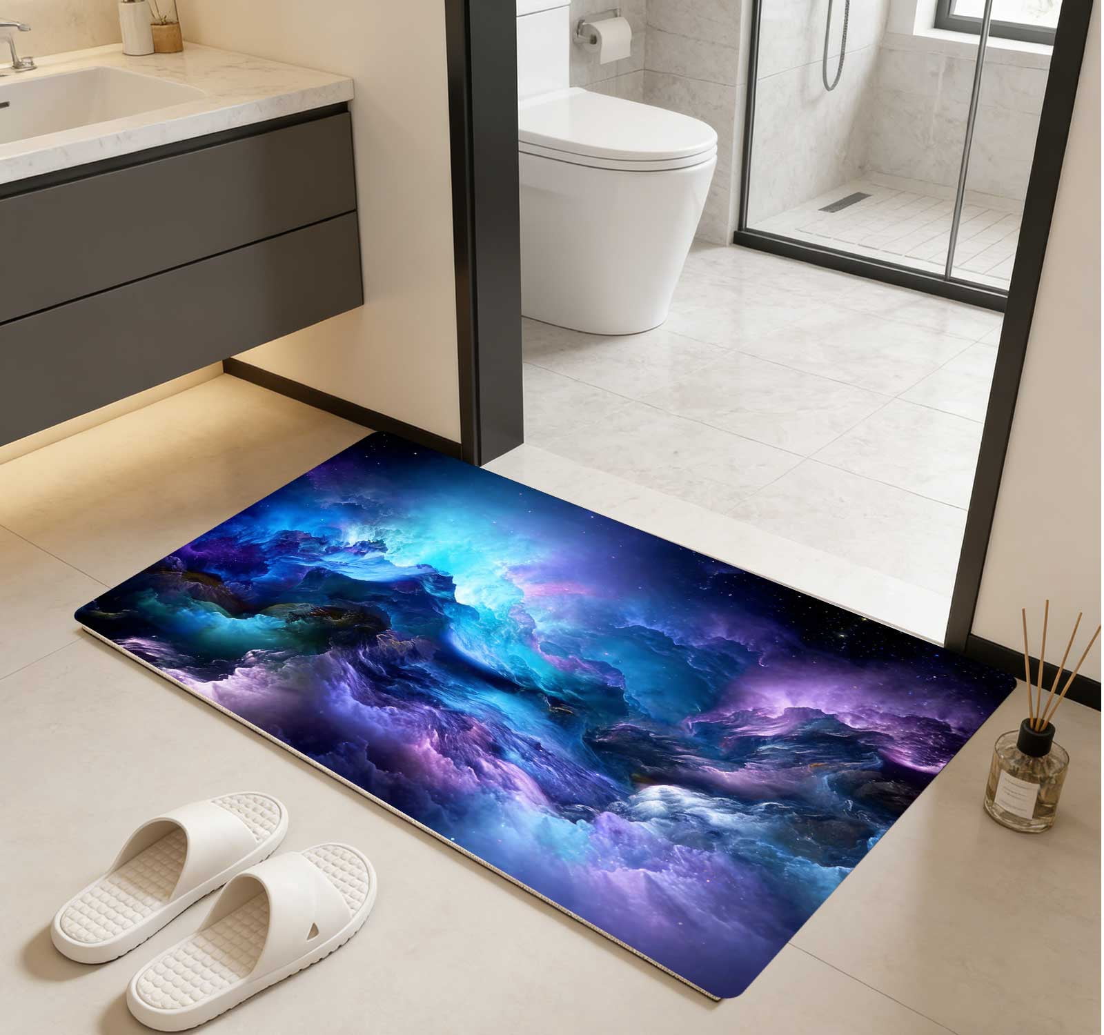 Blue Purple Nebula Floor Mat - Wear Resistant, Decorative Mysterious ...