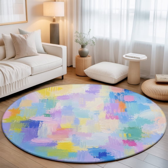 Blue Purple Oil Painting 3.3' Round Rug for Bedroom Reading Corner ...
