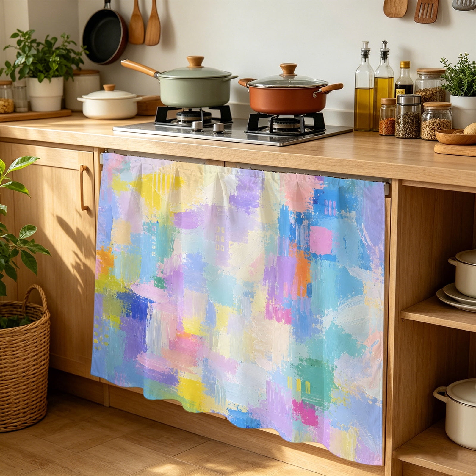 Blue Purple Oil Painting Cabinet Curtains 35" W x 35" L Abstarct ...