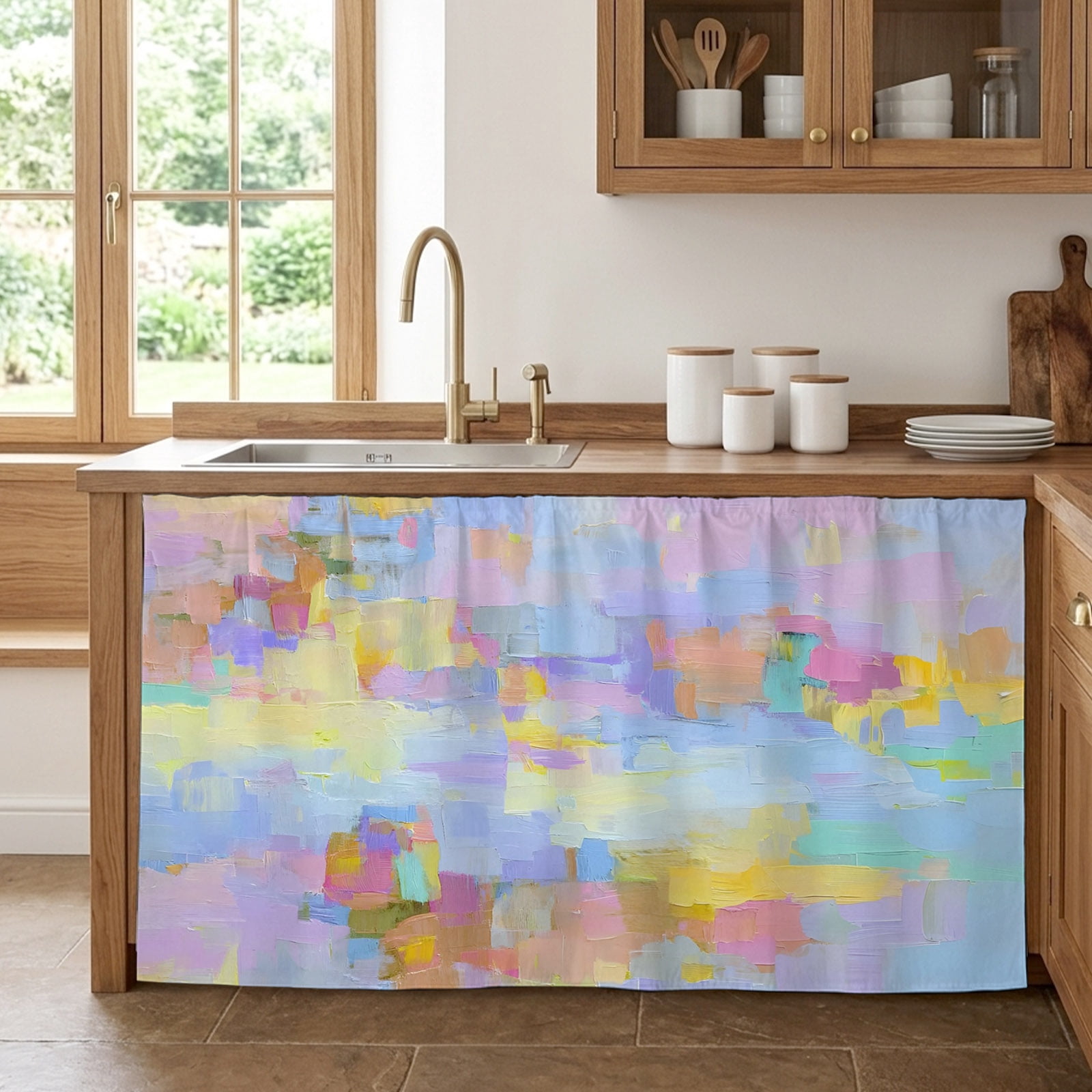 Blue Purple Oil Painting Cabinet Curtains for Kitchen 28"W x 51"L ...