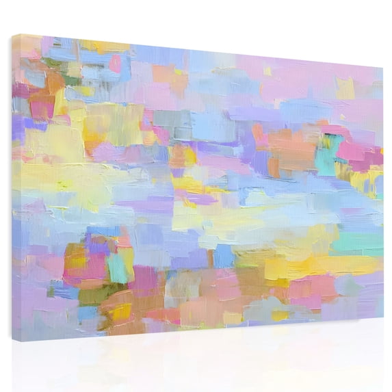 Blue Purple Oil Painting Canvas Print Wall Art, Abstarct Blue Yellow ...