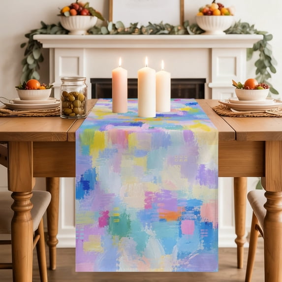 Blue Purple Oil Painting Dining Table Runner, Abstarct Gradient Dark ...