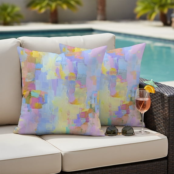 Blue Purple Oil Painting Outdoor Waterproof Throw Pillow Covers Set of ...