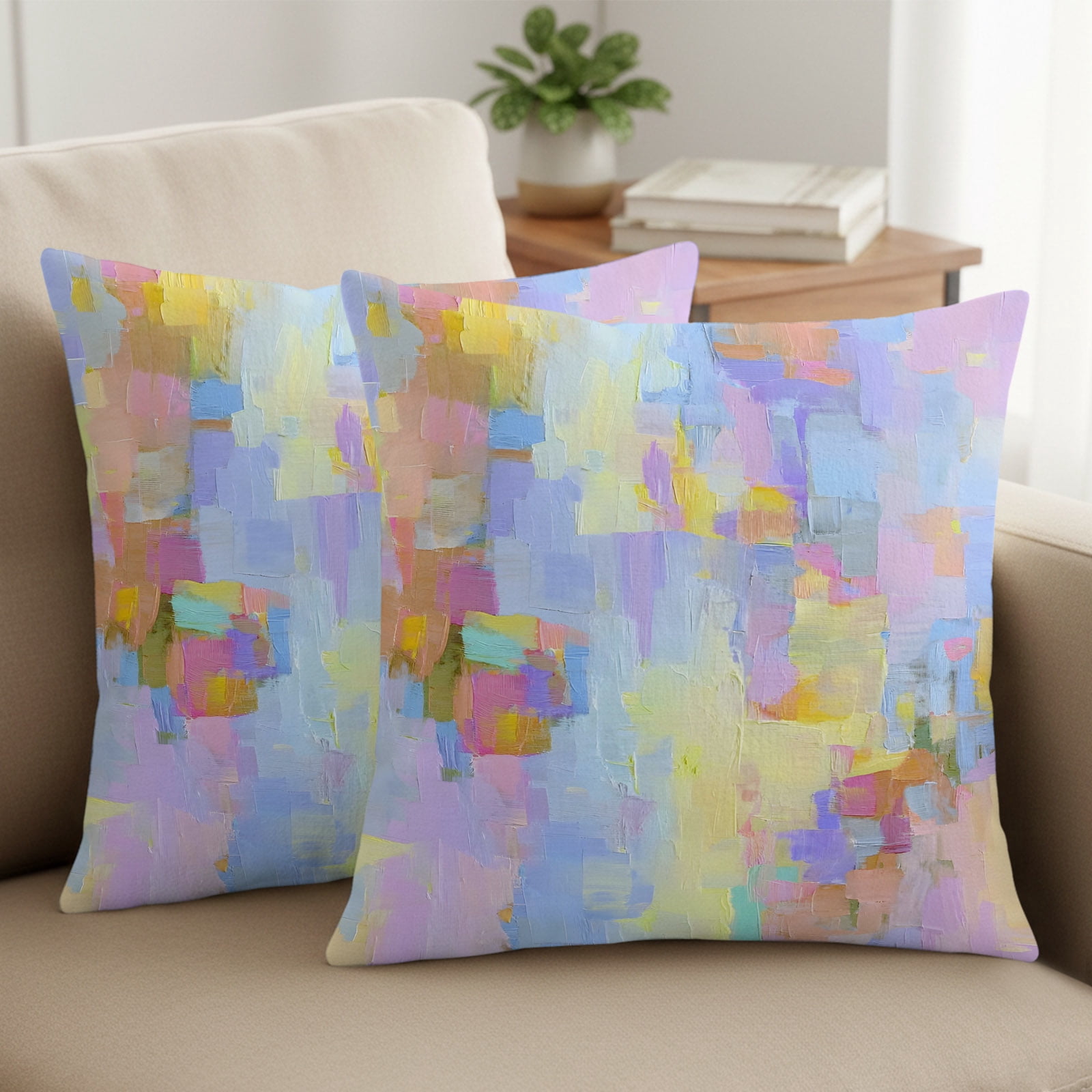 Blue Purple Oil Painting Pillow Covers Set of 2, Abstarct Blue Yellow ...