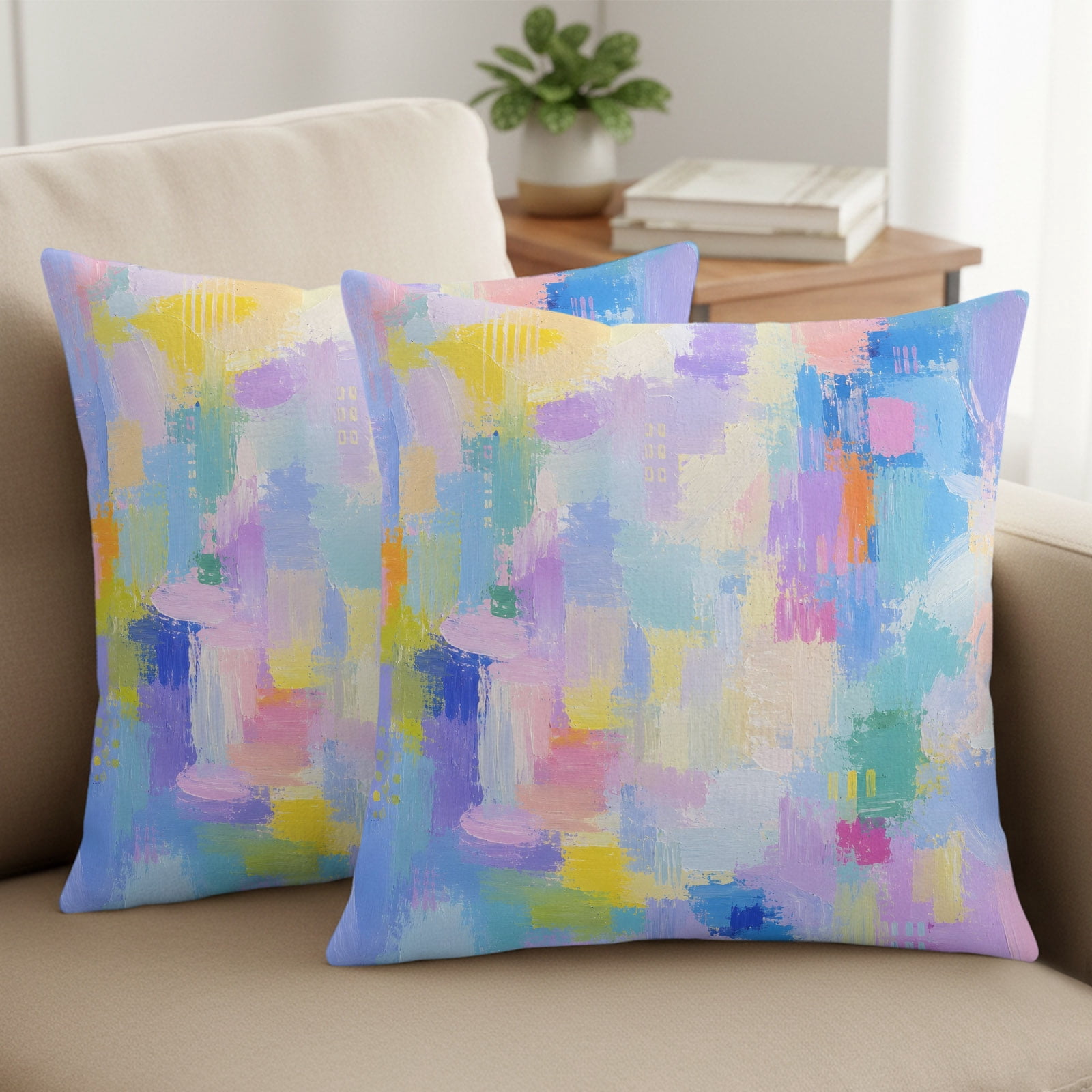 Blue Purple Oil Painting Pillow Covers Set of 2, Abstarct Gradient Dark ...