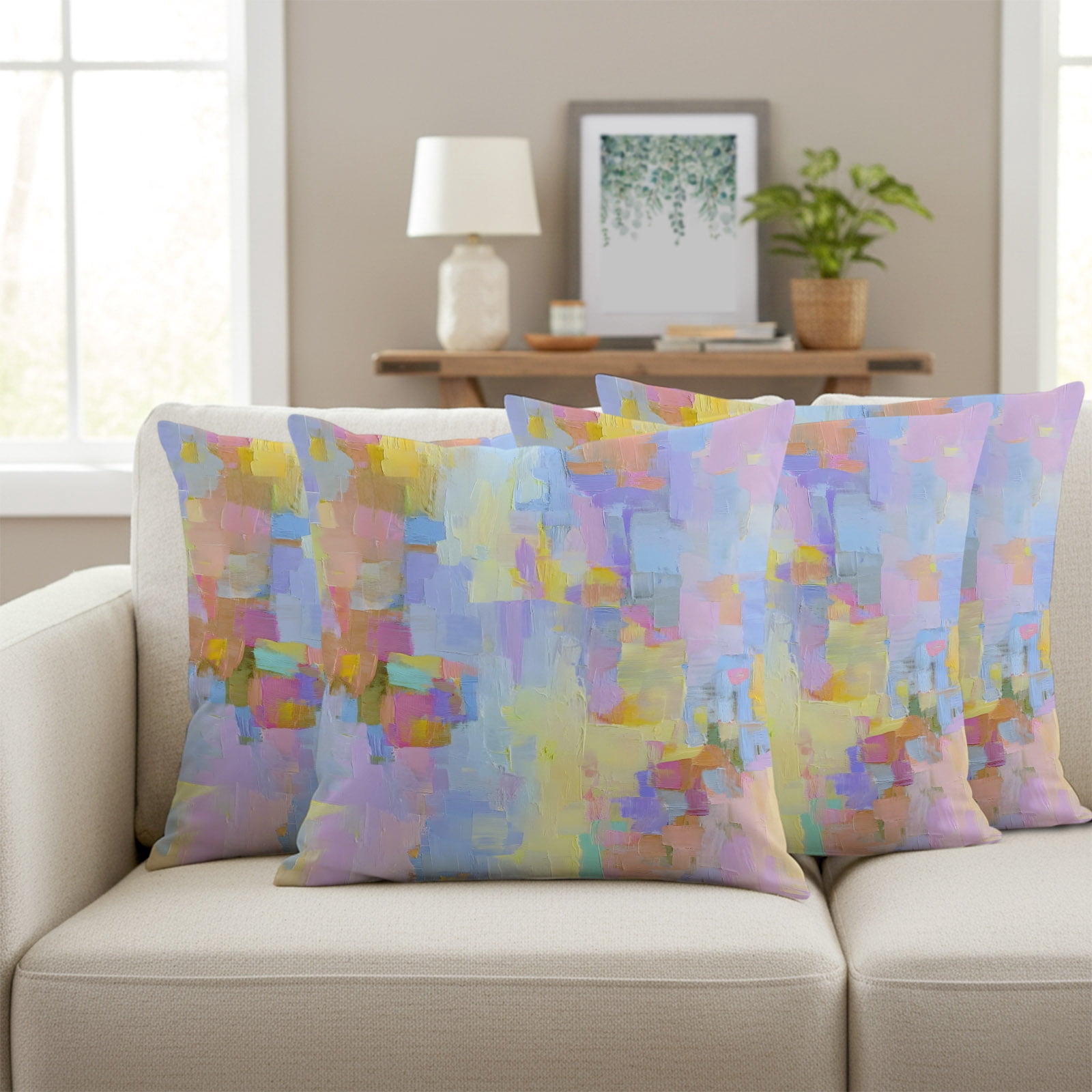 Blue Purple Oil Painting Pillow Covers Set of 4, Abstarct Blue Yellow ...