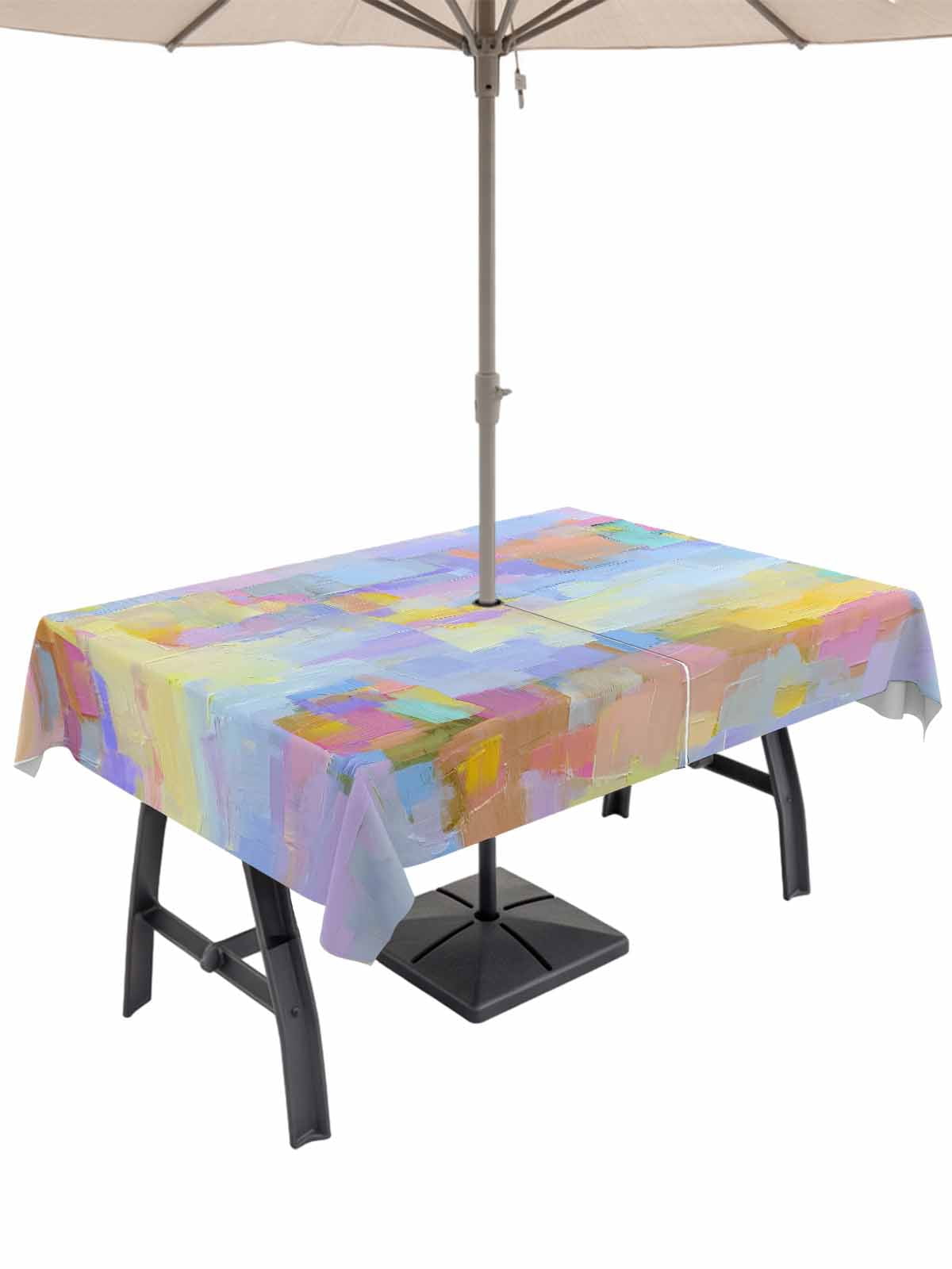 Blue Purple Oil Painting Rectangle Outdoor Tablecloth with Umbrella ...