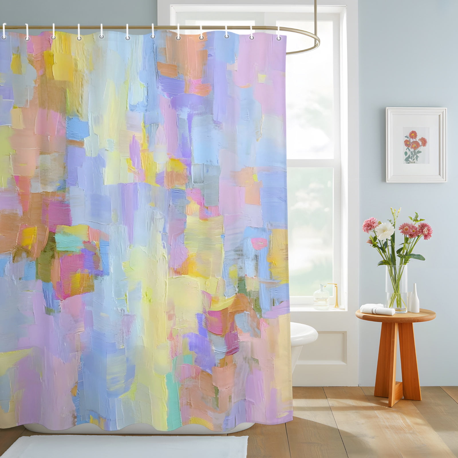 Blue Purple Oil Painting Shower Curtain, Abstarct Blue Yellow Swashes ...