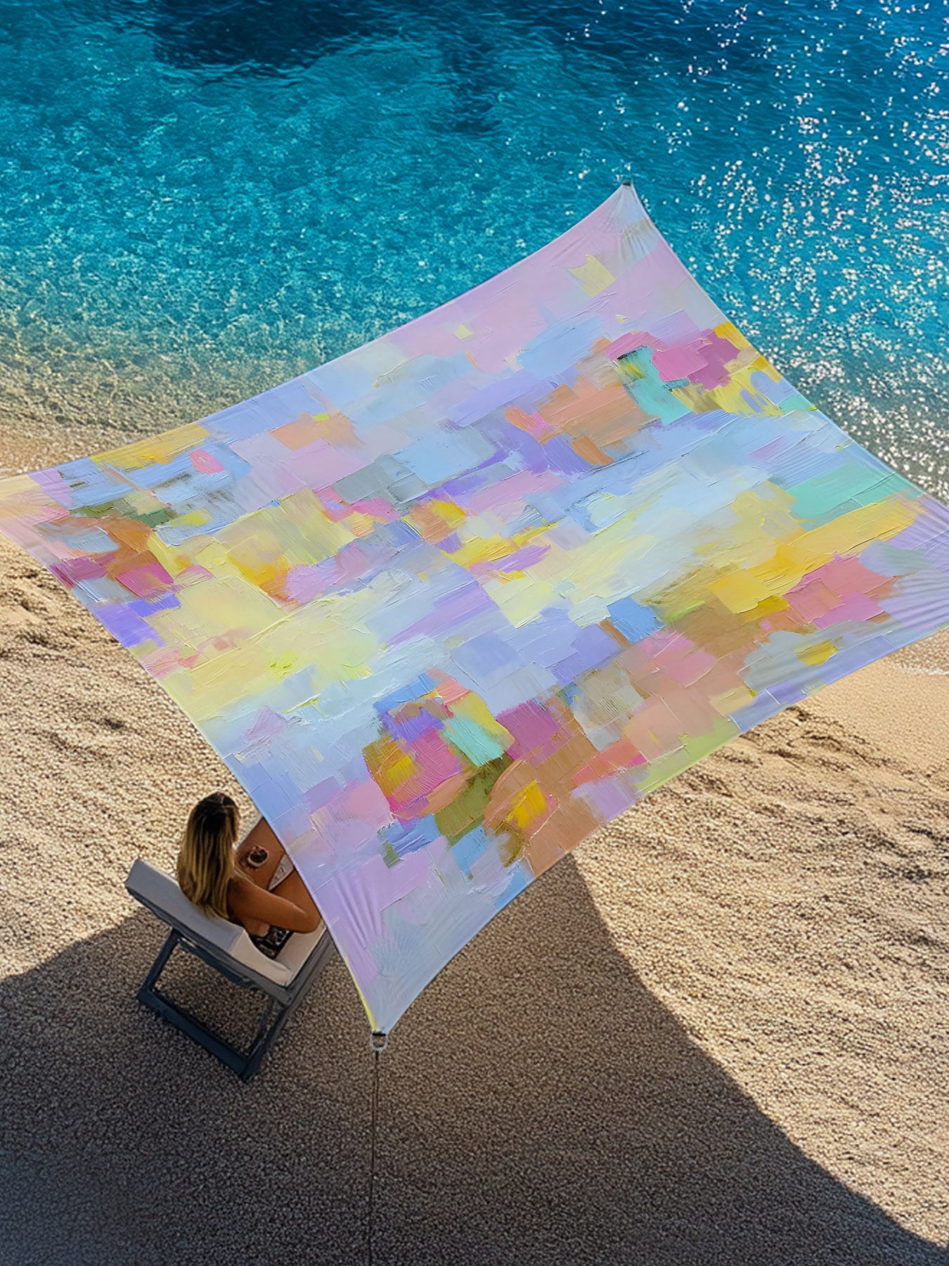 Blue Purple Oil Painting Sun Shade Sail 8' x 10', Abstarct Blue Yellow ...