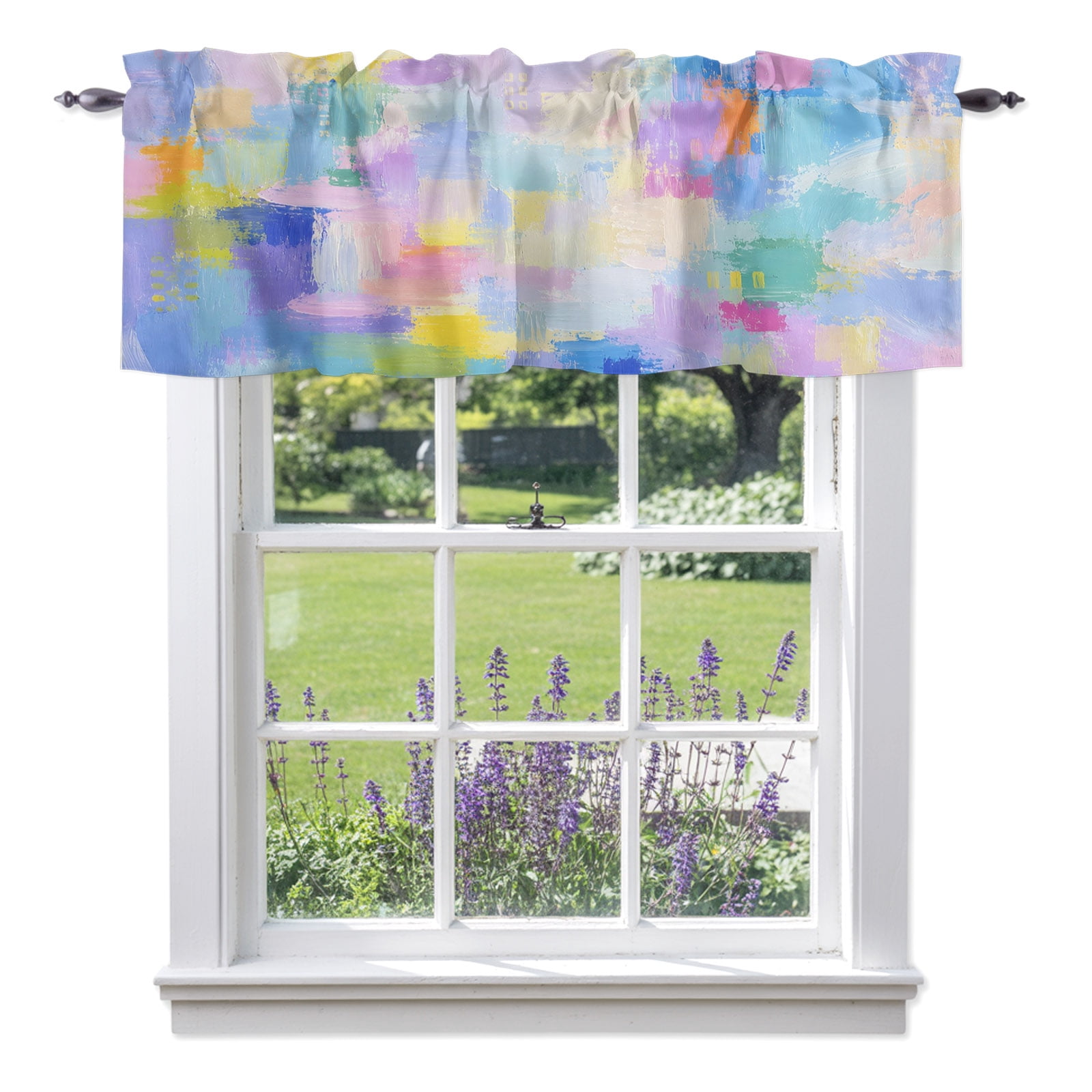 Blue Purple Oil Painting Valances for Windows, Abstarct Gradient Dark ...
