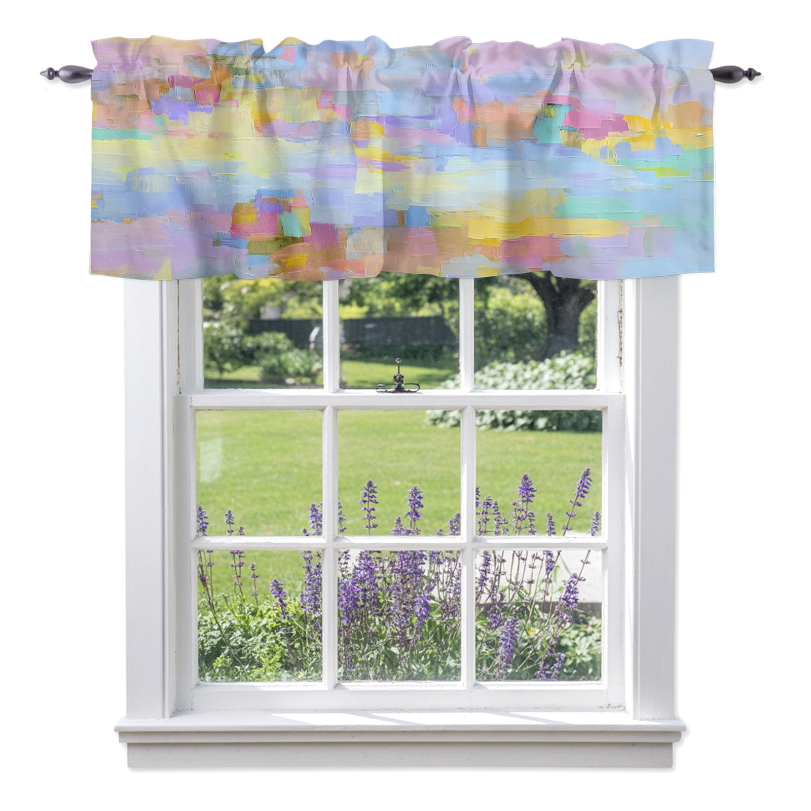 Blue Purple Oil Painting Window Valance for Kitchen, Abstarct Blue ...